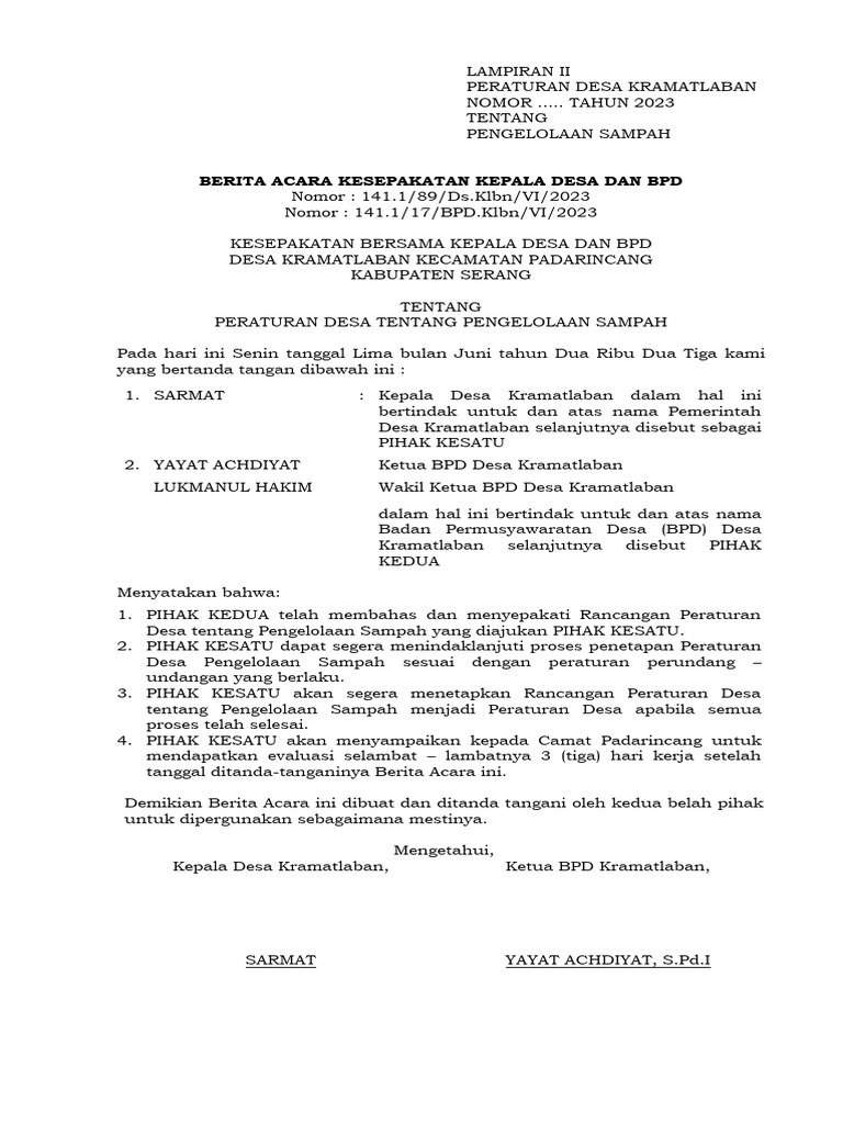 Berita Acara Kesepakatan BPD Dan Pemdes | PDF