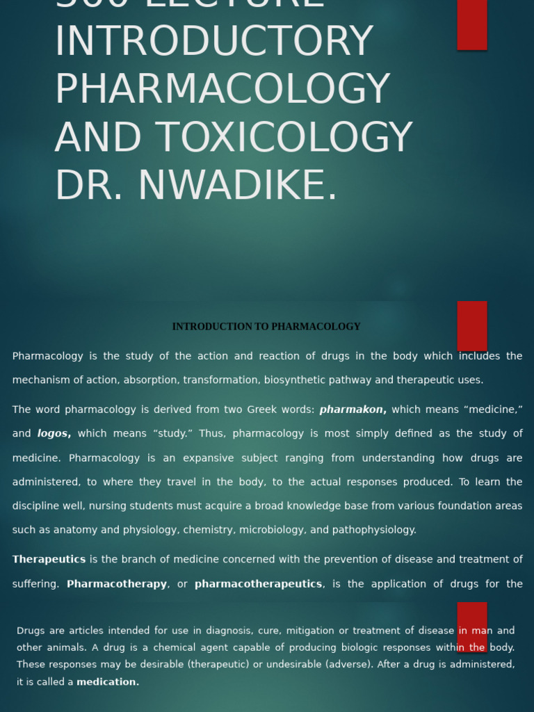 Introductory Pharmacology 360 Lecture . Basic Concepts | PDF ...