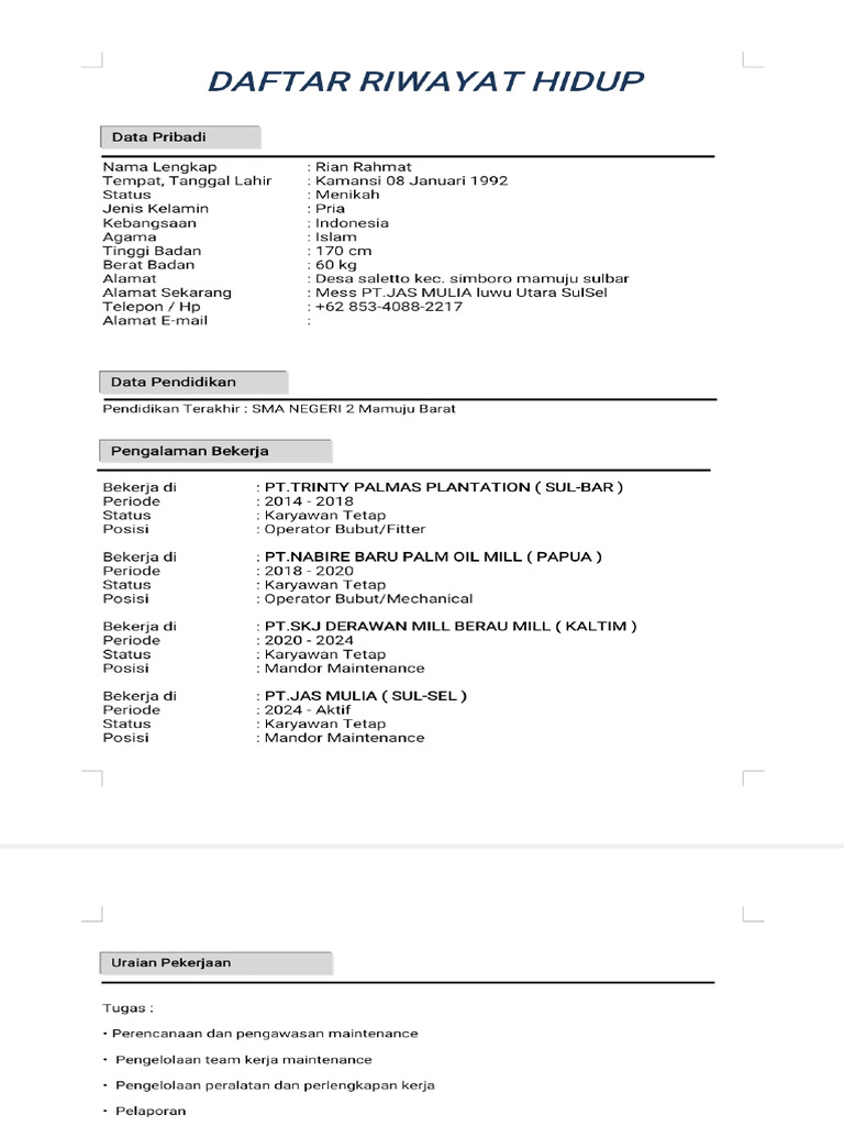 CV - Rian Rahmat | PDF