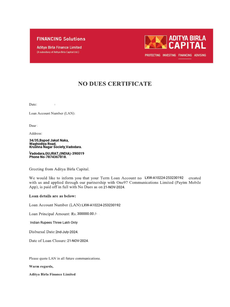 No Due Certificate | PDF
