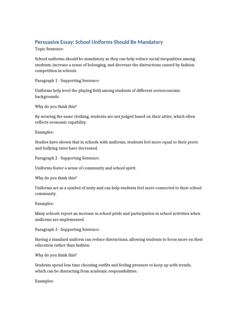 Persuasive Essay School Uniforms | PDF