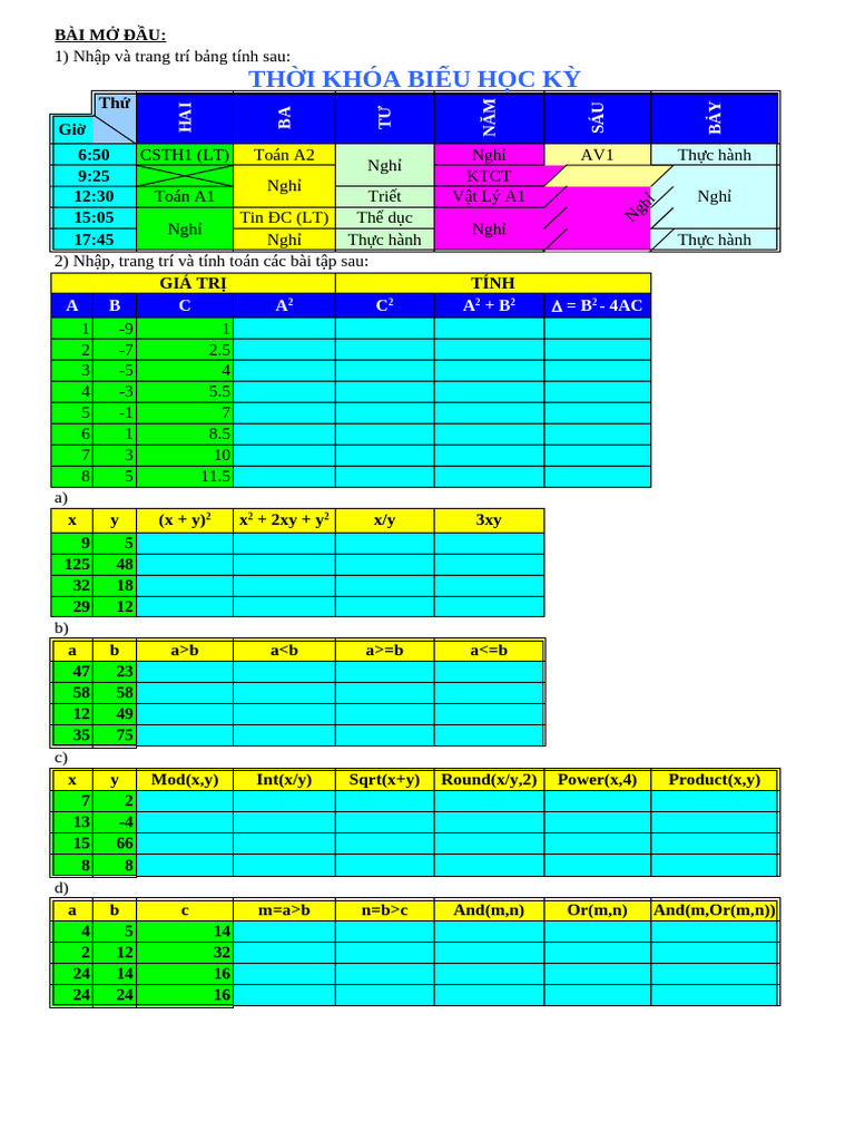 BÀI-TẬP-TỔNG-HỢP-EXCEL (1) | PDF