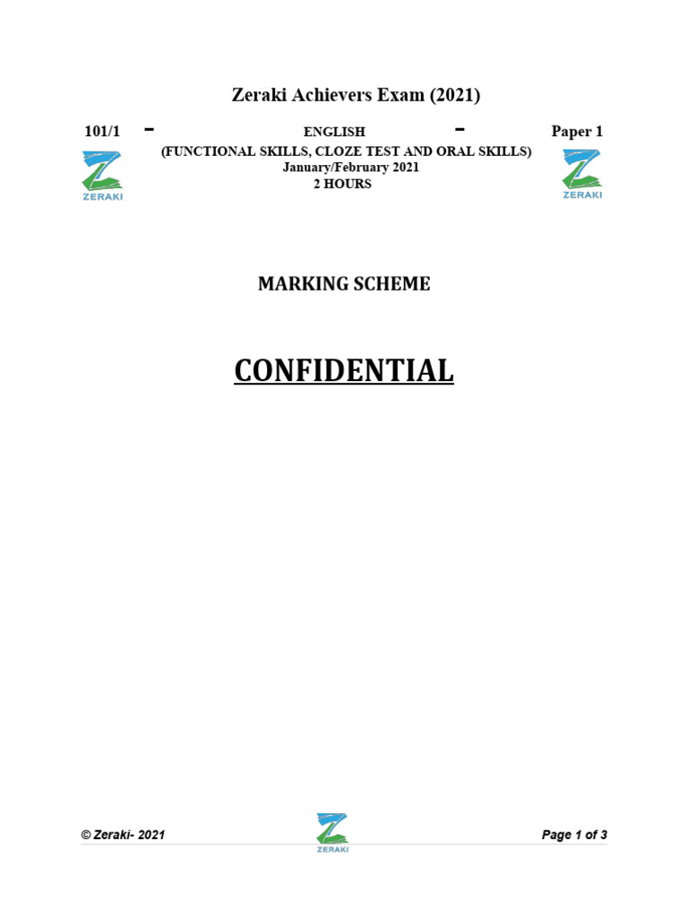 English - English Form 3 Paper 1 - Zeraki Achievers 1.0 - Marking ...
