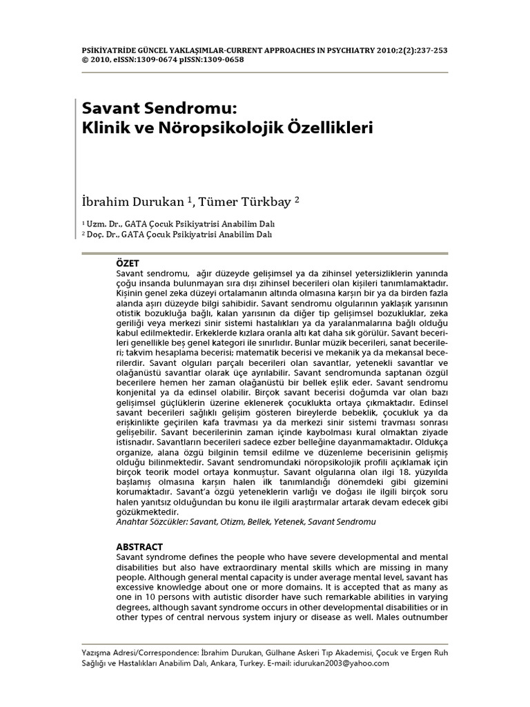 Savant Sendromu Klinik Ve N Ropsikolojik Zellikleri[#133445]-115151 | PDF