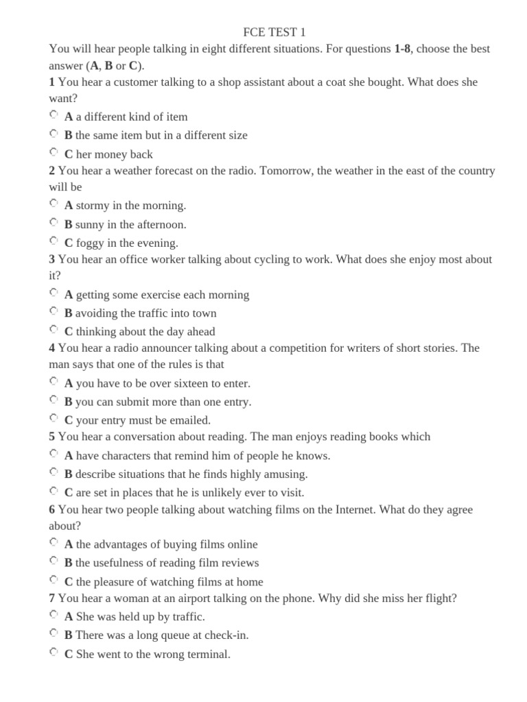 FCE TEST 1 | PDF | Teachers