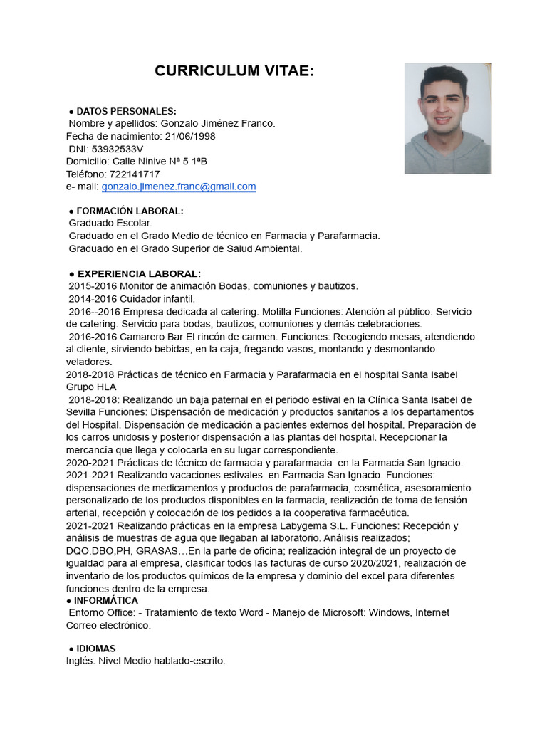 Curriculum Vitae Gonzalo 2022 | PDF | Farmacia | Hospital