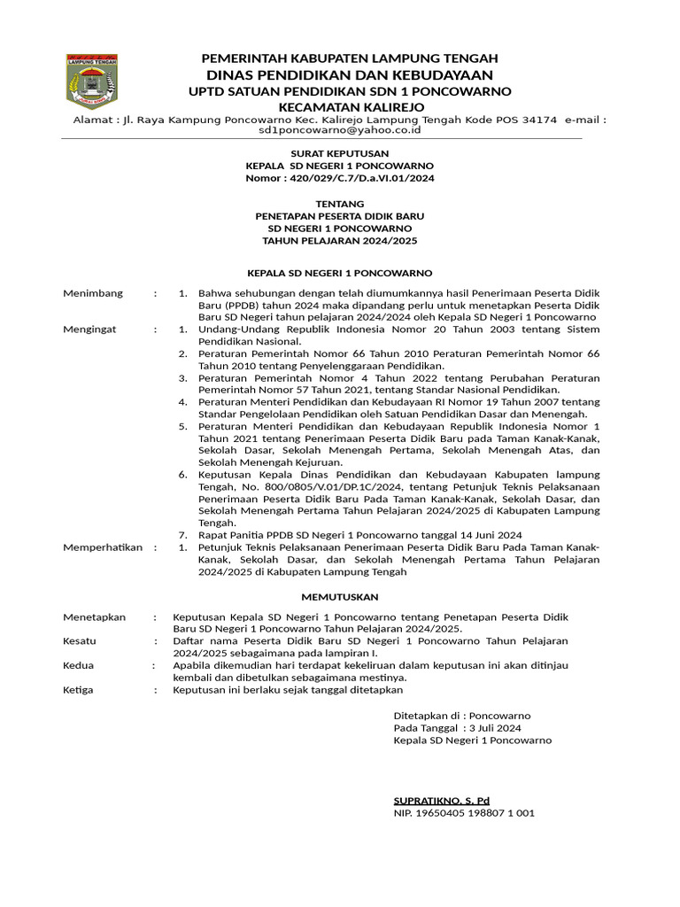 Surat Penetapan Pengumuman | PDF