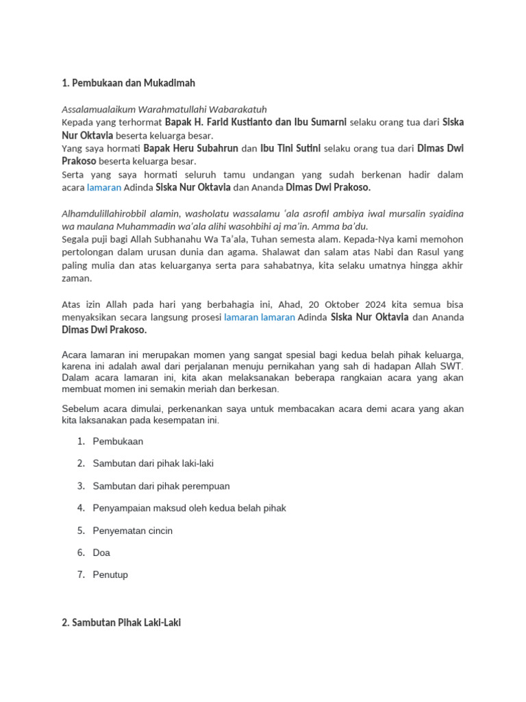 TEKS MC LAMARAN SISKA | PDF