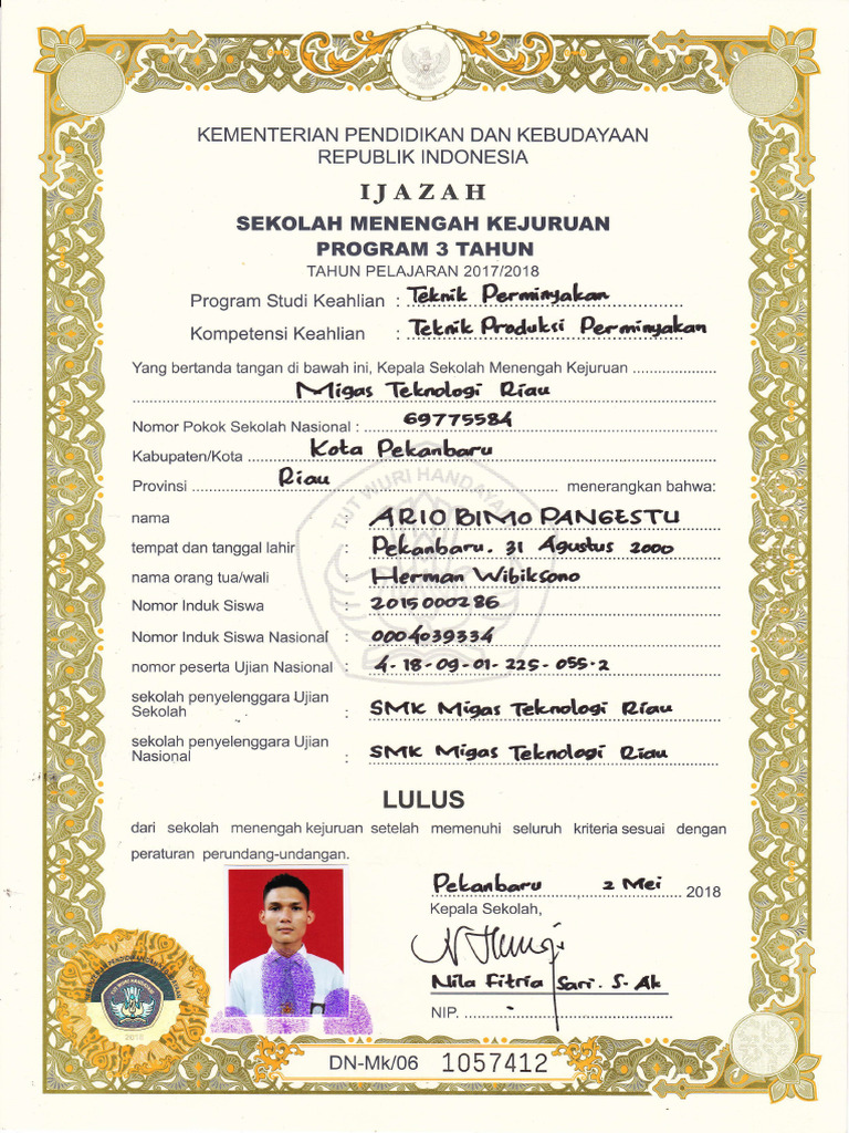 Ijazah Ario Bimo Pangestu | PDF