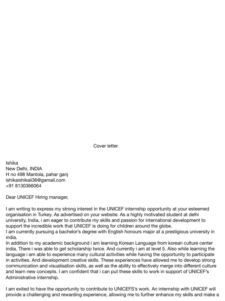 Cover Letter Unicef Ishika | PDF