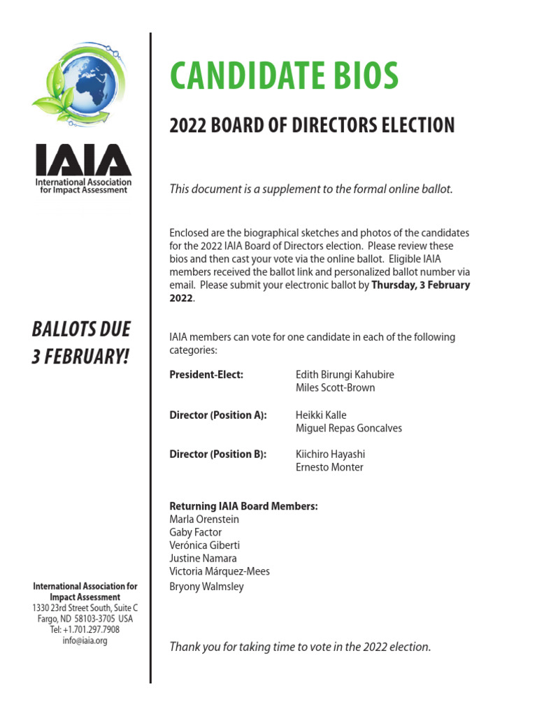 Candidate-bios-2022 | PDF | Environmental Impact Assessment | Climate Change Mitigation