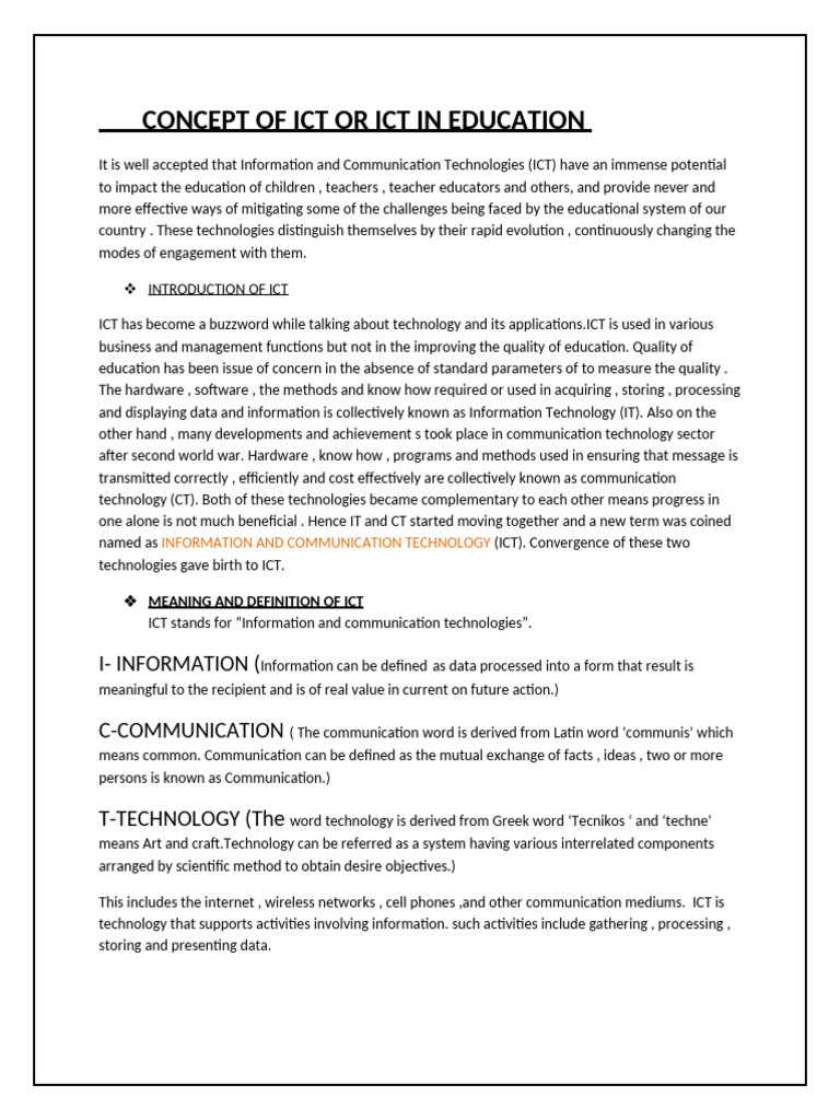 CONCEPT OF ICT OR ICT IN EDUCATION EPC3 file | PDF | Information And Communications Technology ...