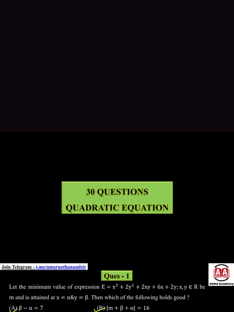 30 Question Quadratic Equation Questions | PDF