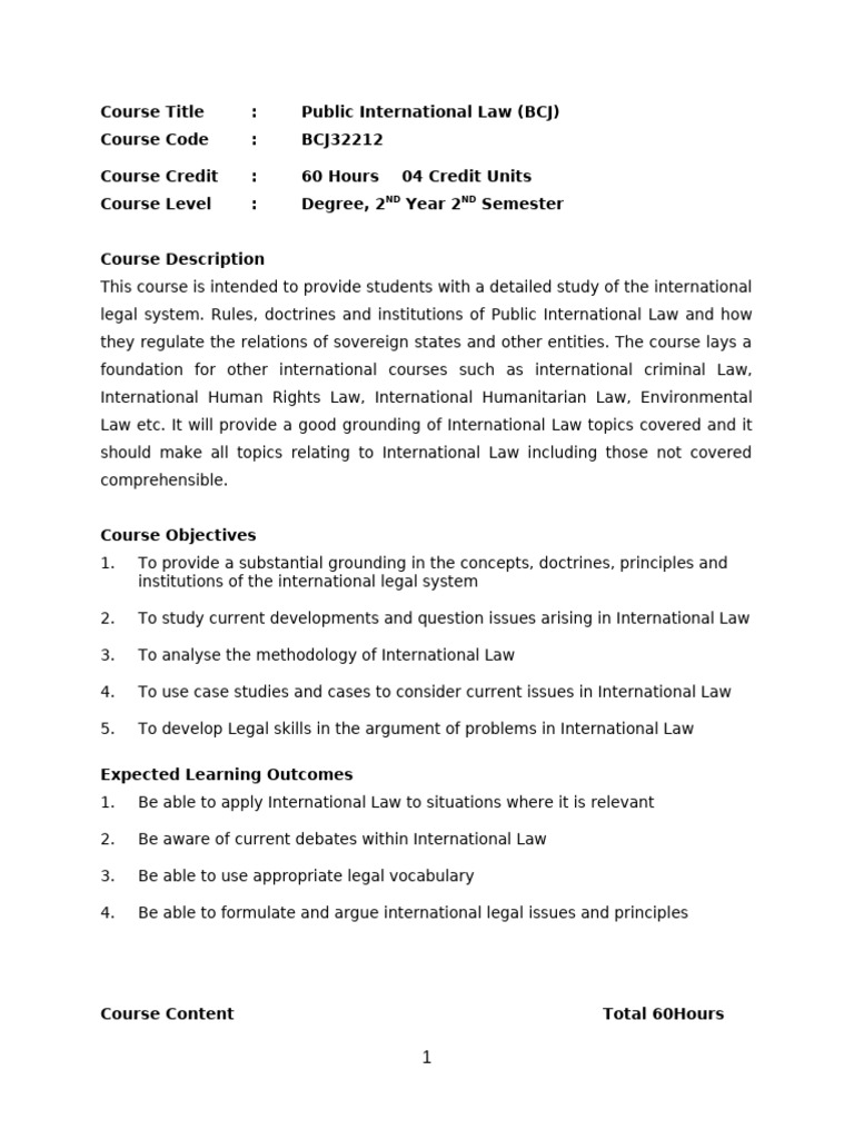 Public International Law Course outline 2 | PDF | International Law ...