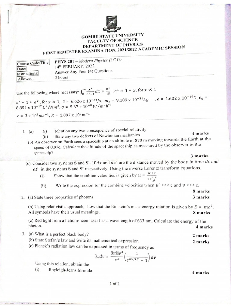 Physics 201 Question | PDF