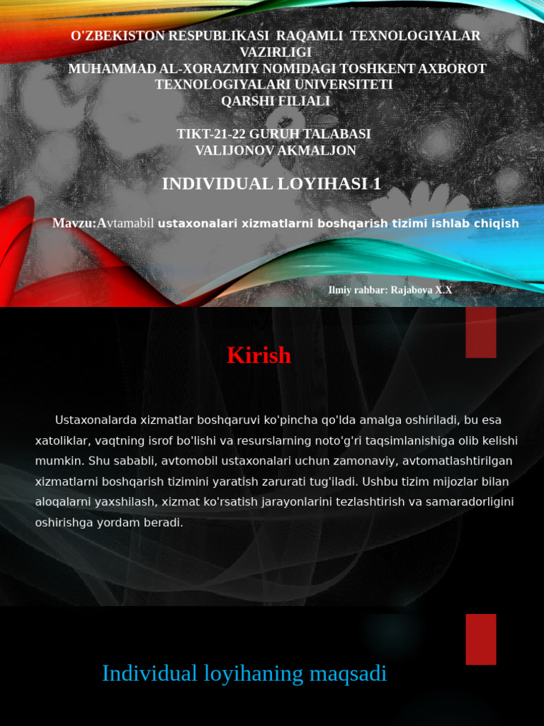 AKMALJON LOYIHA 1 | PDF