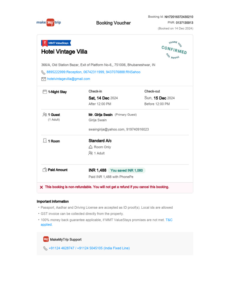 Booking Confirmation Voucher-1 | PDF