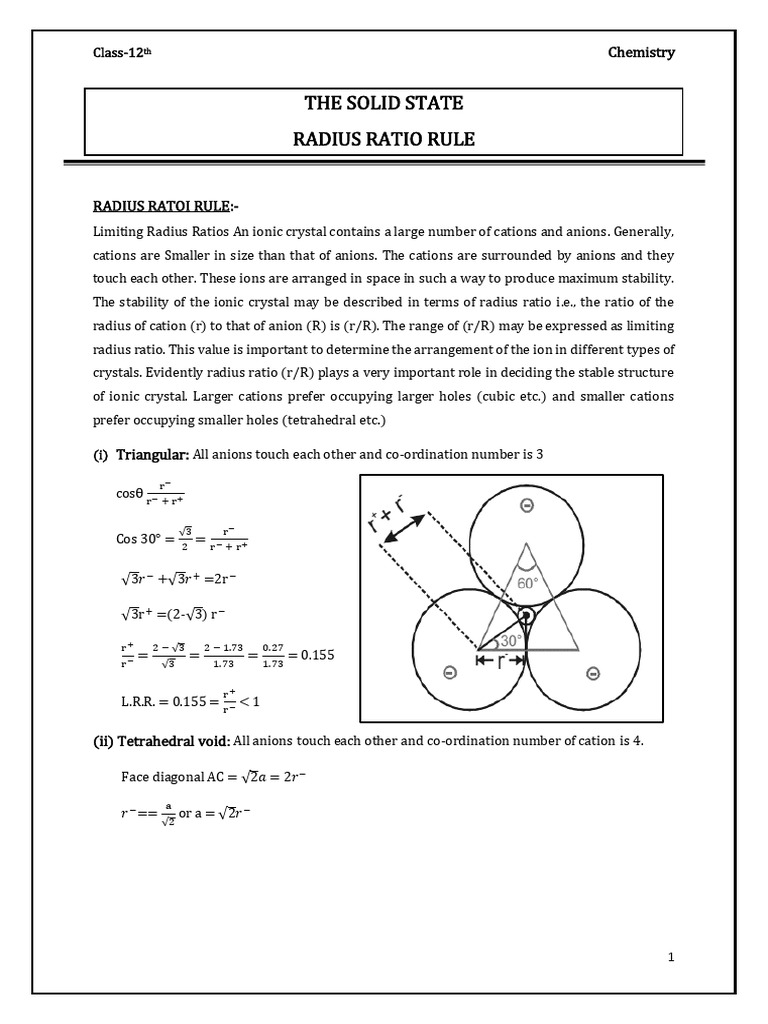 Radius Ratio Rule in Ionic Crystals | PDF | Ion | Materials Science