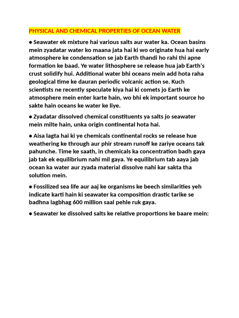 Ocean Water's Physical and Chemical Properties | PDF | Salt