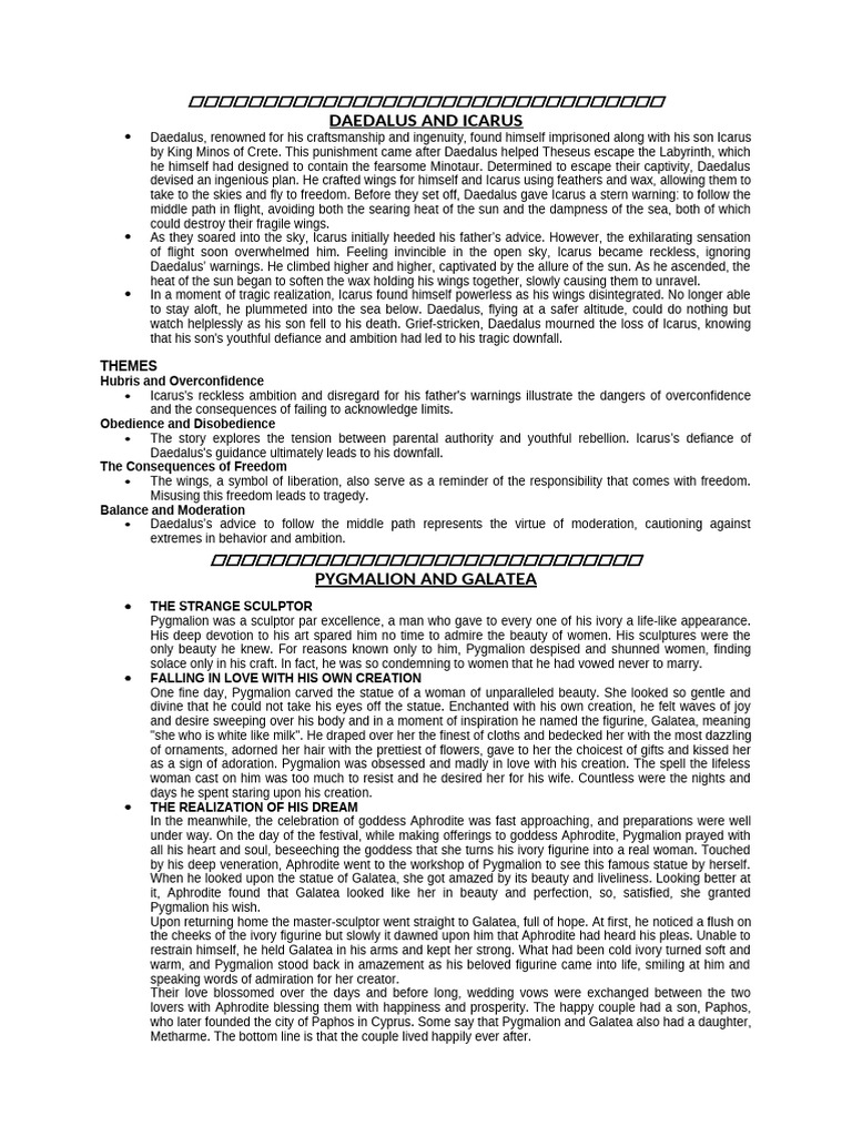 FINAL 03 Daedalus and Icarus - Pygmalion and Galatea | PDF