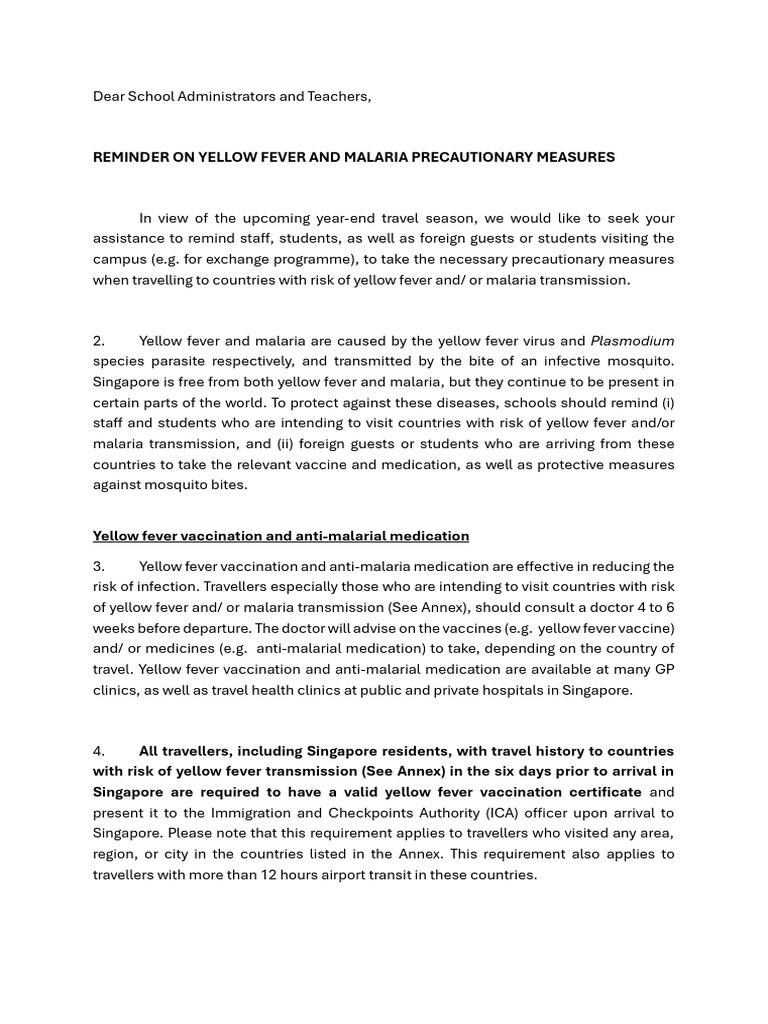 Reminder_on_Yellow_Fever_and_Malaria_Precautionary_Measures_-1 | PDF ...