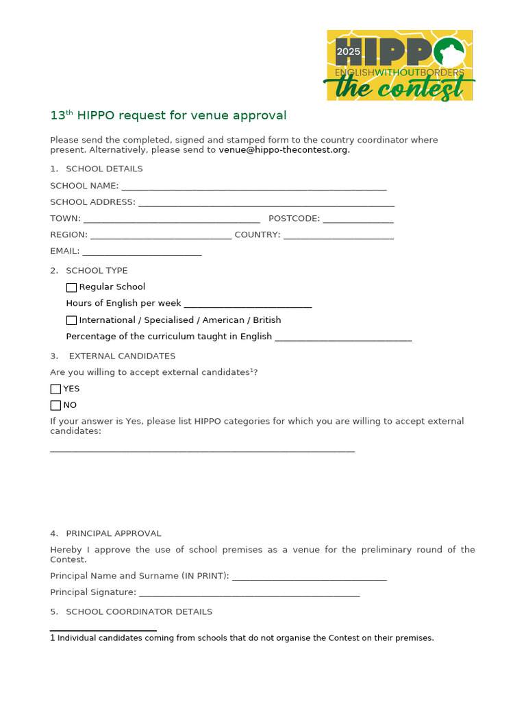 Hippo 2025 Venue Approval Form | PDF