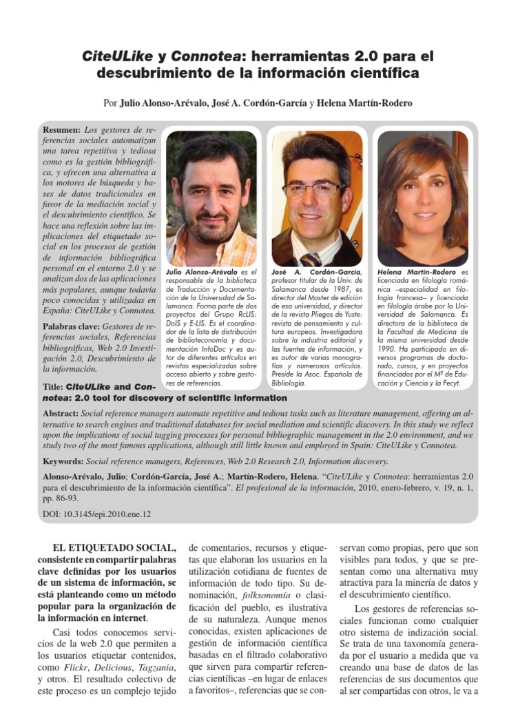 CiteULike y Connotea. Herramientas 2.0 | PDF | Blog | Science