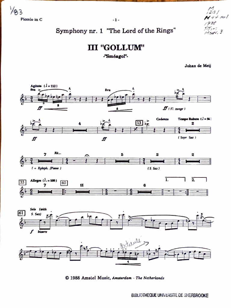 De MEIJ - Symphony 1 (Lord of The Rings) MVT III (Parts) | PDF