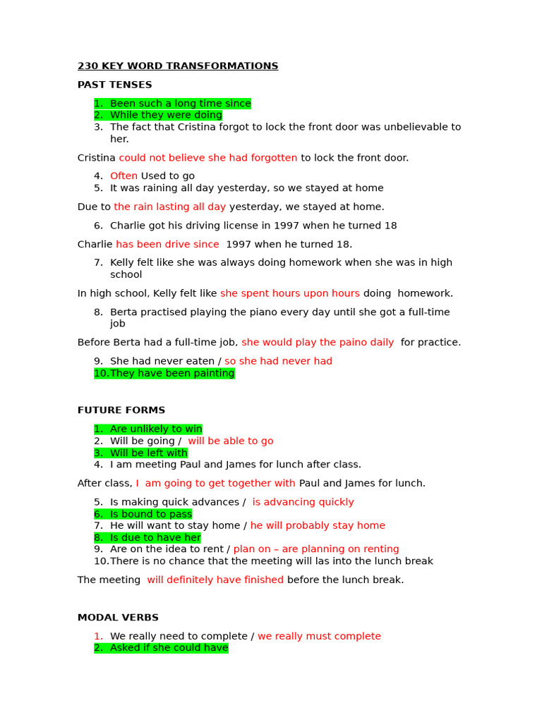 230 Key Word Transformations | PDF