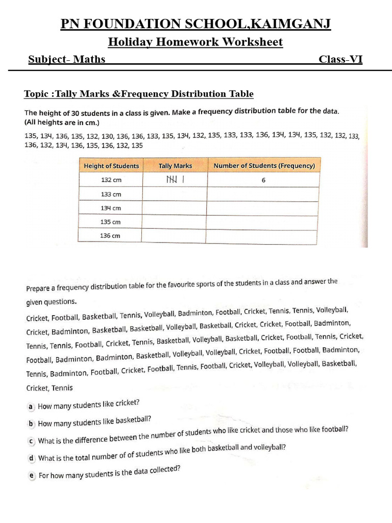 Holiday Homework (Class-VI) (Revised) | PDF