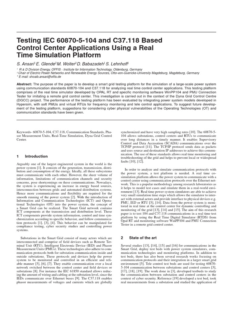 Testing Iec 60870 5 104 And C37 118 Based Control Center Applications