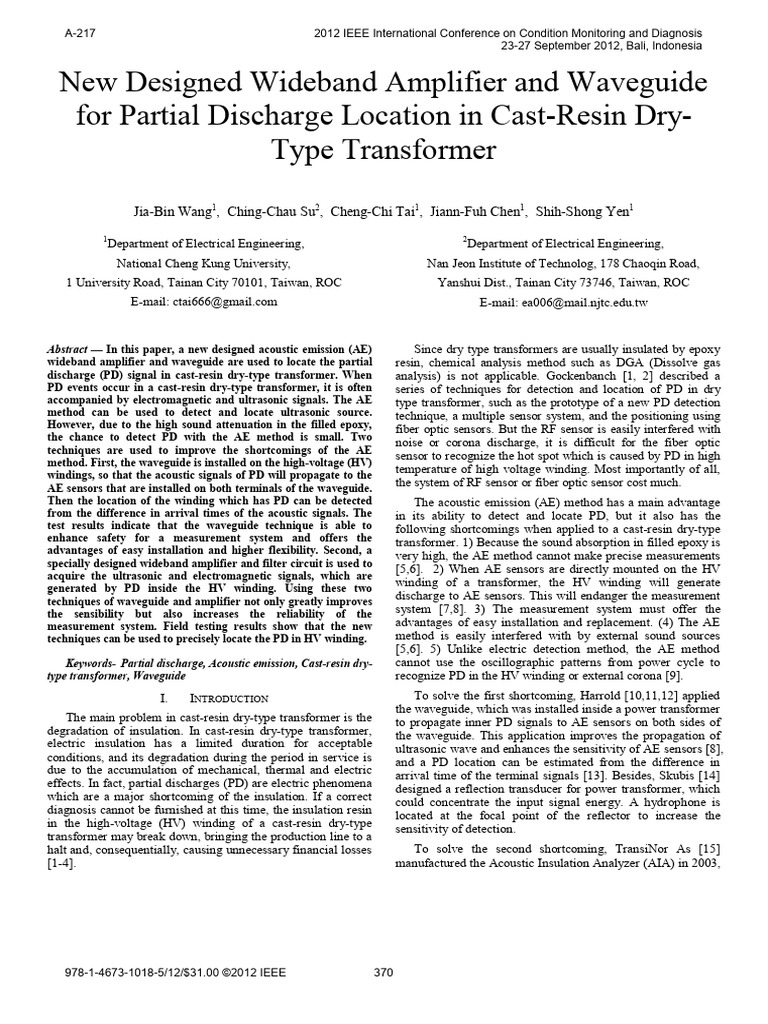 New Designed Wideband Amplifier and Waveguide For Partial Discharge ...