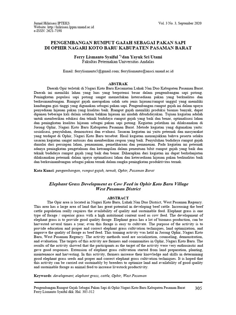 Pengembangan Rumput Gajah di Pasaman Barat | PDF
