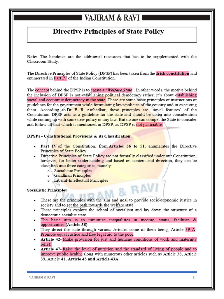Directive Principles of State Policy Explained | PDF | Justice ...