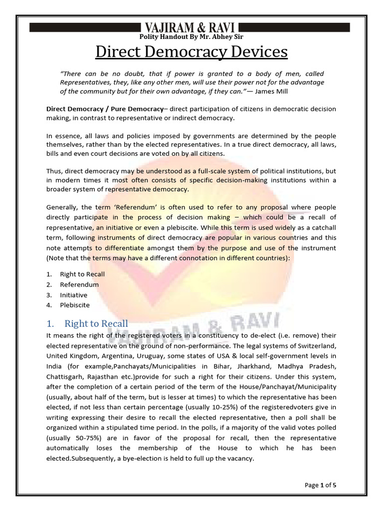 Understanding Direct Democracy Devices | PDF | Self Determination ...
