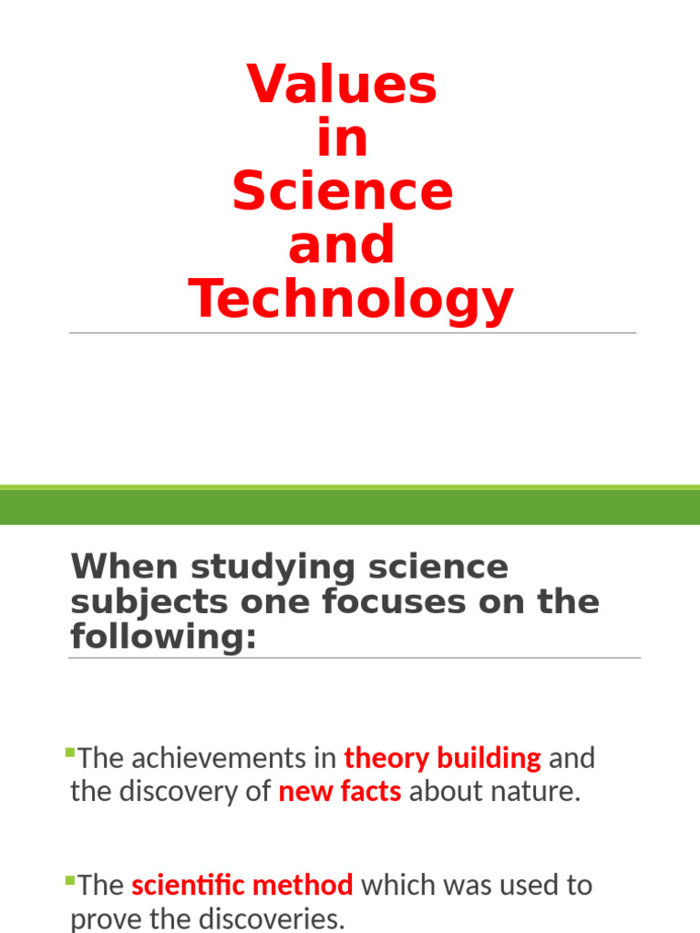 Values in Science and Technology | PDF | Science | Scientific Method