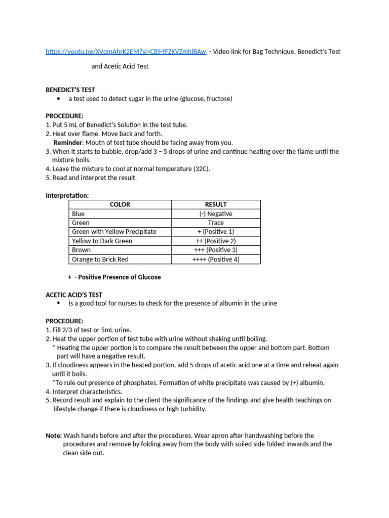 Urine Tests: Benedict's & Acetic Acid | PDF