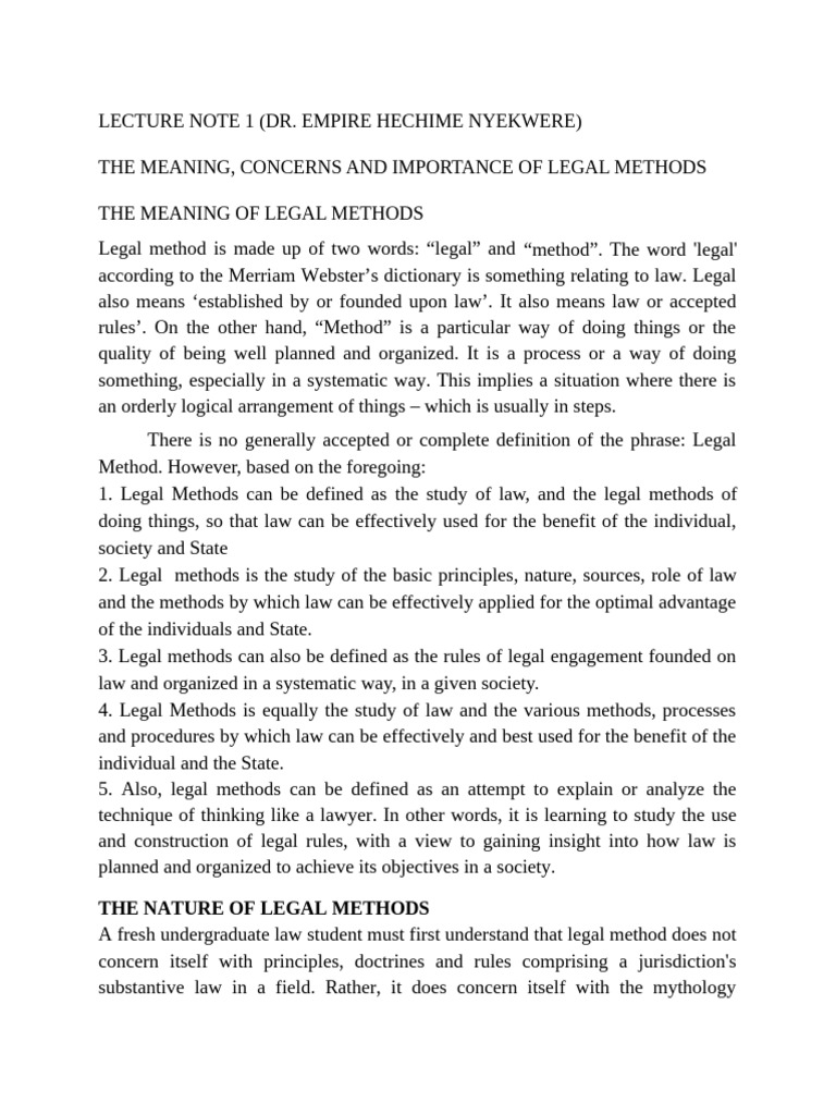 The Meaning, Concerns and Importance of Legal Methods | PDF | Reason ...