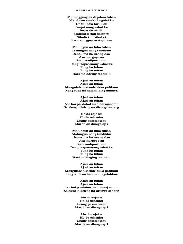 Lirik Lagu Rohani "Ajari Au Tuhan" | PDF
