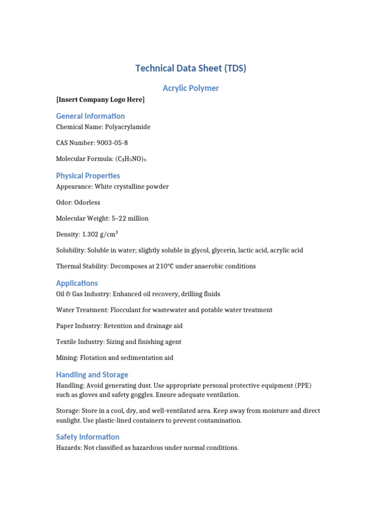 Acrylic Polymer Technical Data Sheet | PDF