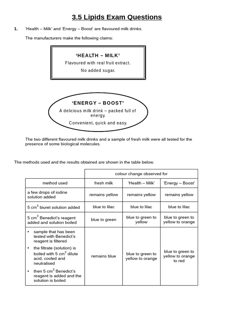 3.5 Lipids Exam Questions | PDF | Hydrolysis | Chemistry