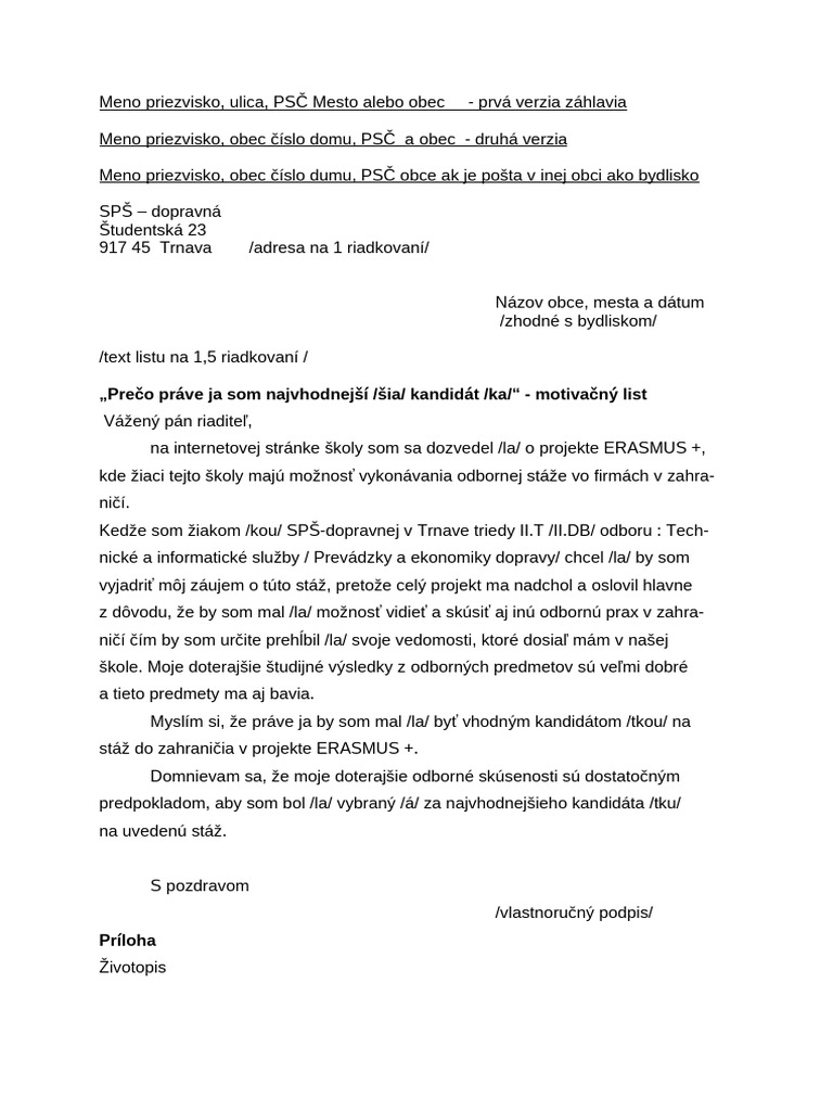 Vzor Motivačného Listu | PDF