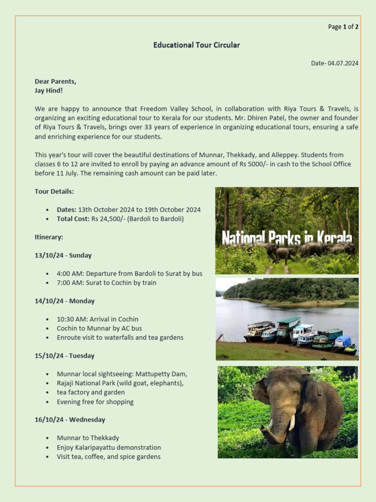 Kerala Tour Circular | PDF