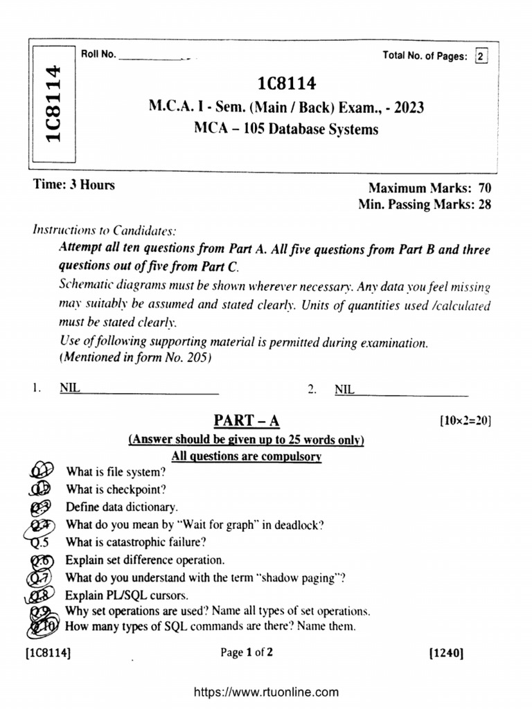 Mca 1 Sem Database Systems 1c8114 2023 | PDF | Databases | Information Science