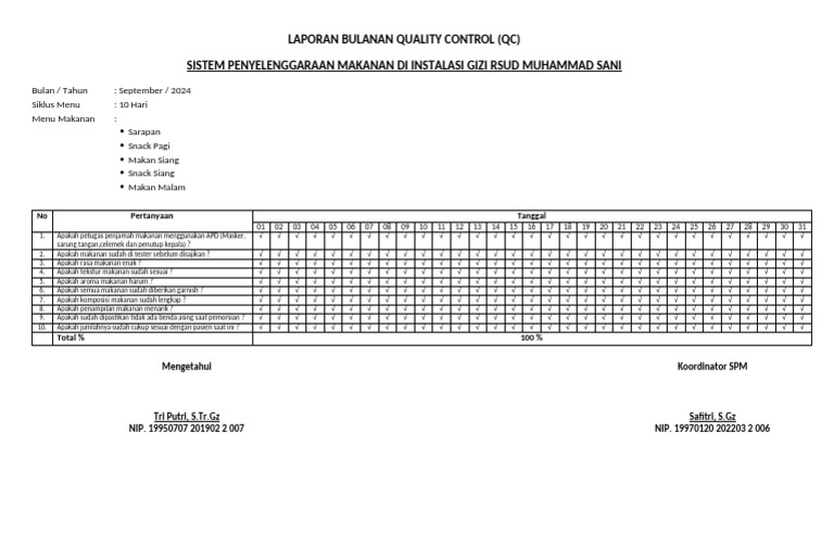 Laporan Bulanan Quality Control (QC) | PDF