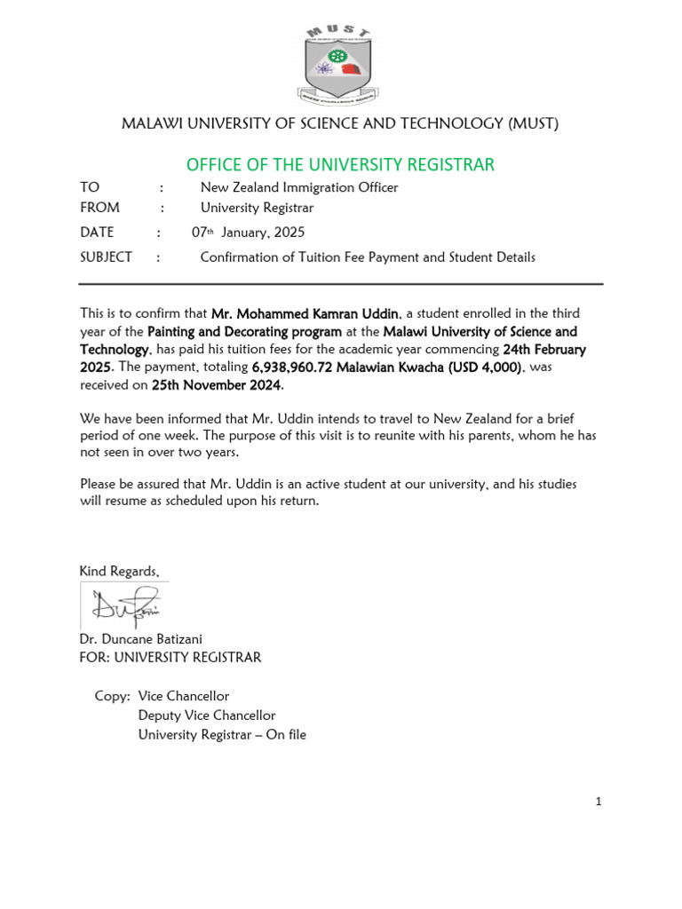 Confirmation of Tuition Fee Payment and Student Details | PDF
