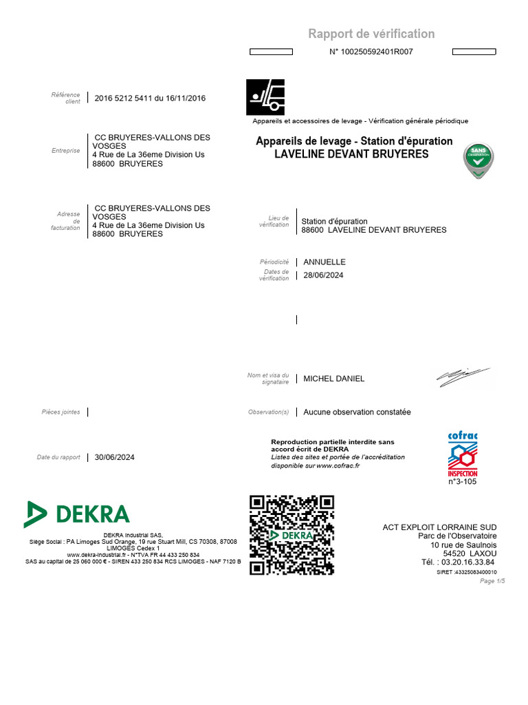 Vérification périodique DEKRA 2024 | PDF