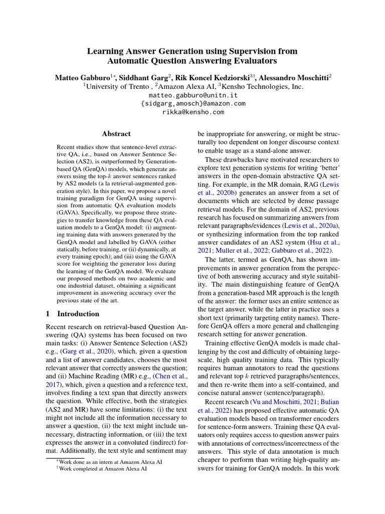 Learning Answer Generation Using Supervision From Automatic Question Answering Evaluators | PDF ...