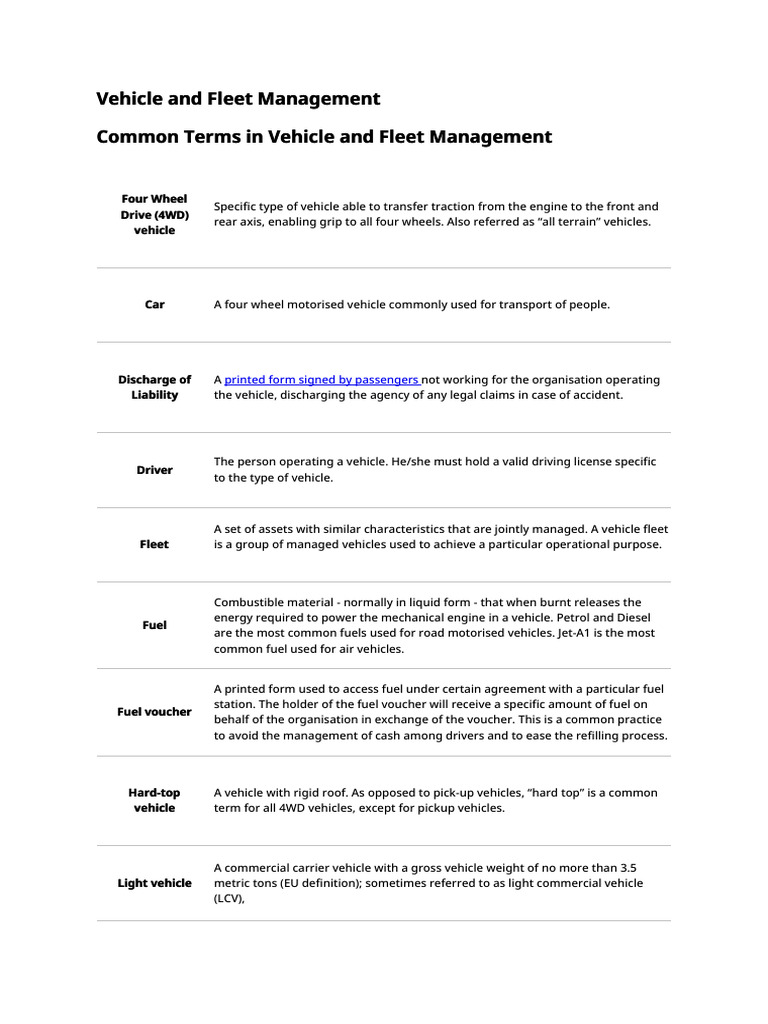 Vehicle and Fleet Management | PDF | Vehicles | Transport