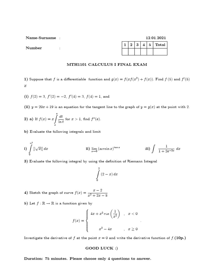 MTH0101 Final Exam | PDF | Functions And Mappings | Mathematical Concepts